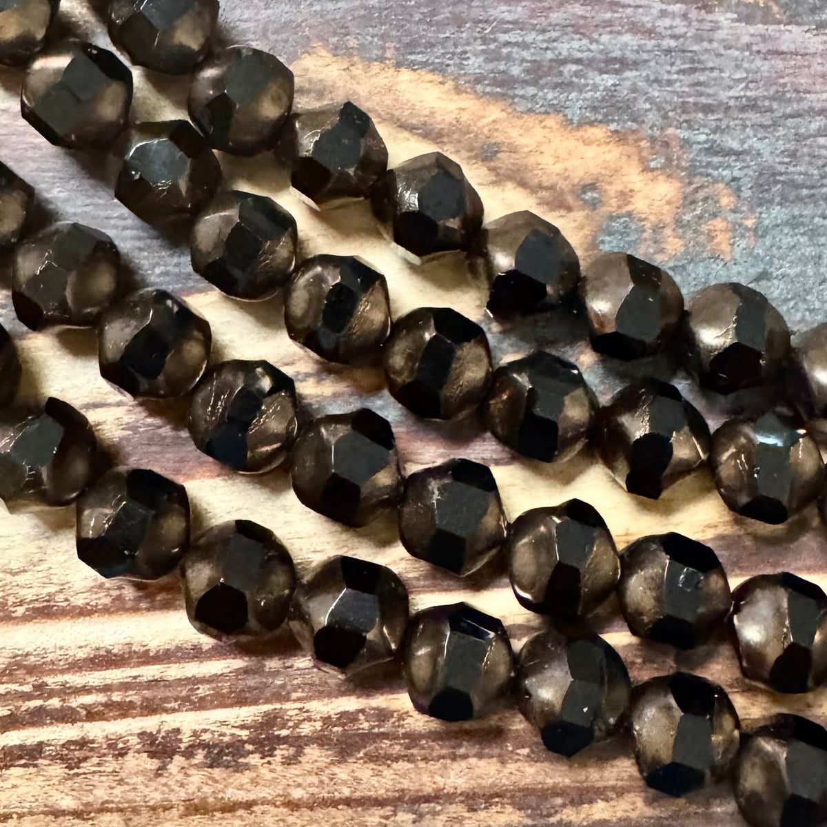 JKB-0733 - Czech Glass Faceted Beads, Jet/Copper, 8mm | Strand – Auntie ...